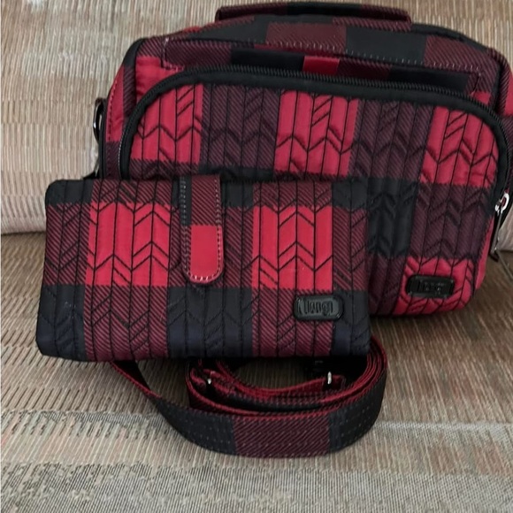lug | Bags | Lug Buffalo Check Red Mini Ranger With Tram Wallet | Poshmark